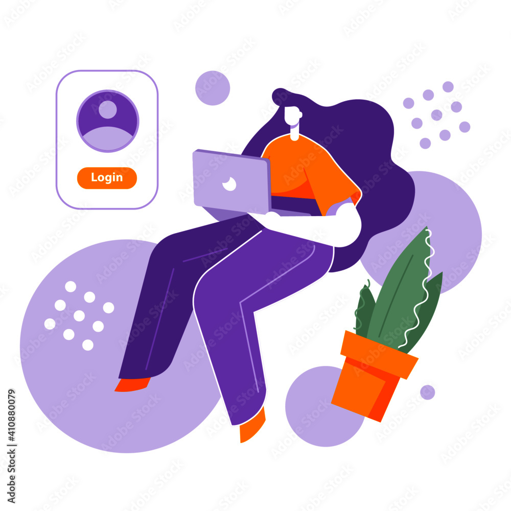 Orange and purple person with laptop Stock Vector | Adobe Stock