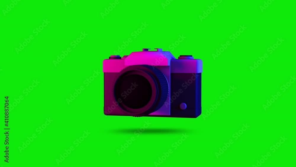 Close up 3d vintage camera mock up turning between right and left side ...