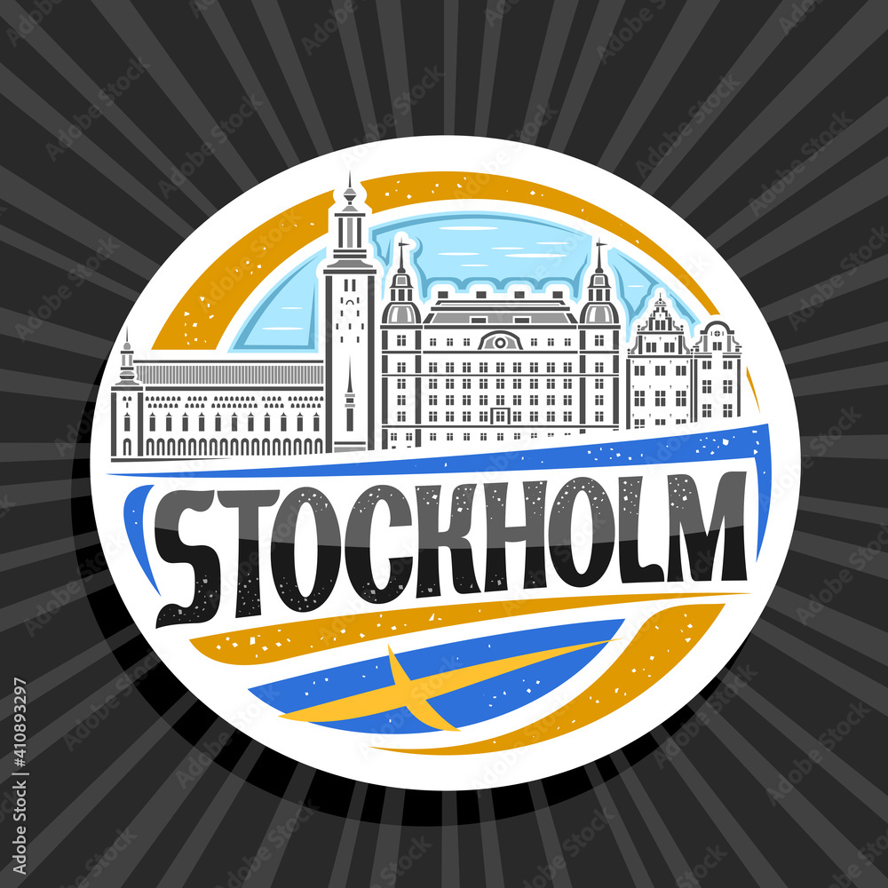 Vector logo for Stockholm, white decorative tag with outline ...