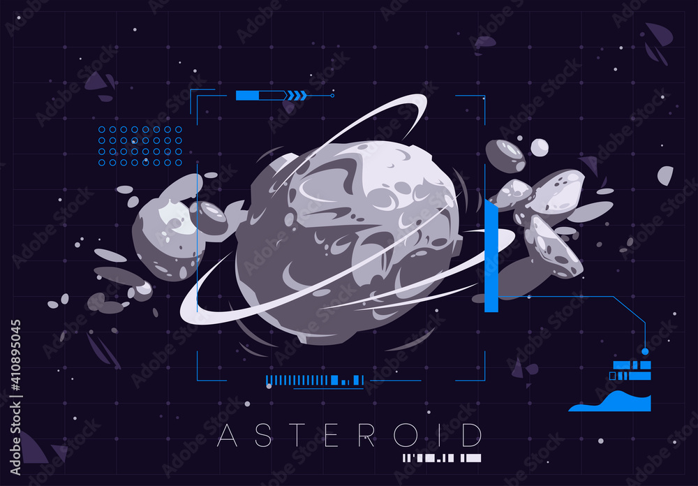 Vector illustration of an asteroid in outer space with technological ...