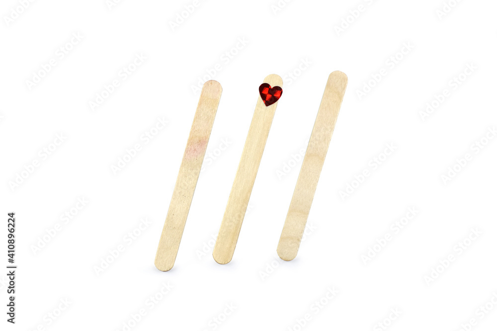 Wooden Ice Cream Sticks Isolated On White Background Clipping Path