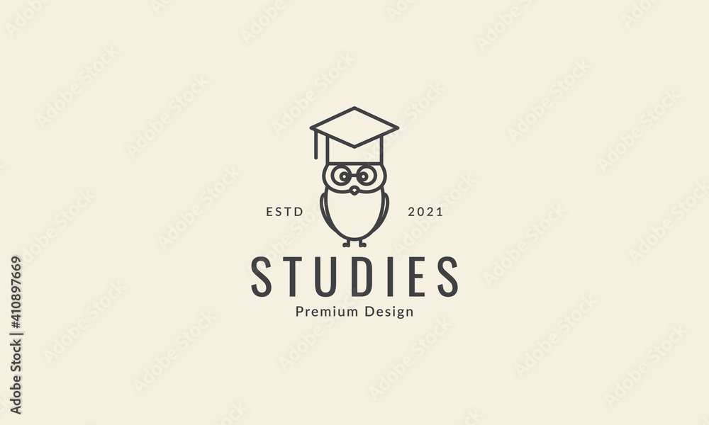 cute owl lines with academy studies logo vector icon symbol graphic ...