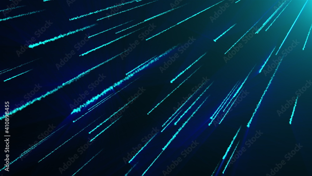Computer generated rain from flying comets with long tails. 3d ...