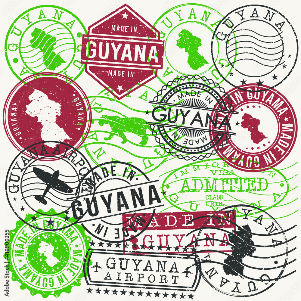 Guyana Set of Stamps. Travel Passport Stamps. Made In Product. Design ...