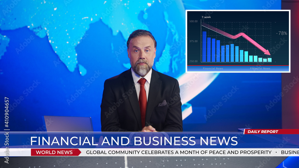Live News Studio with Professional Anchor doing Financial and Business ...