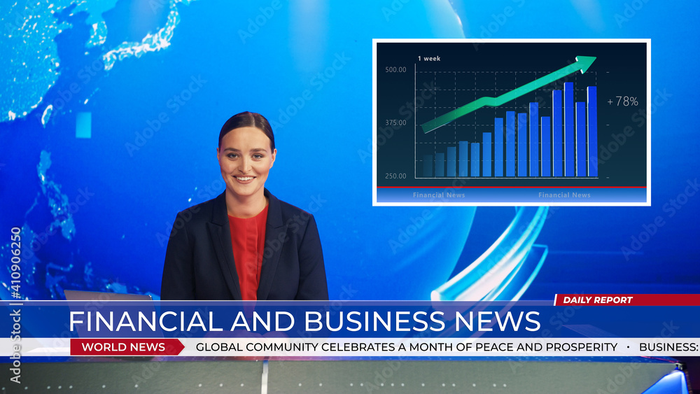 Live News Studio with Professional Anchor doing Financial and Business ...