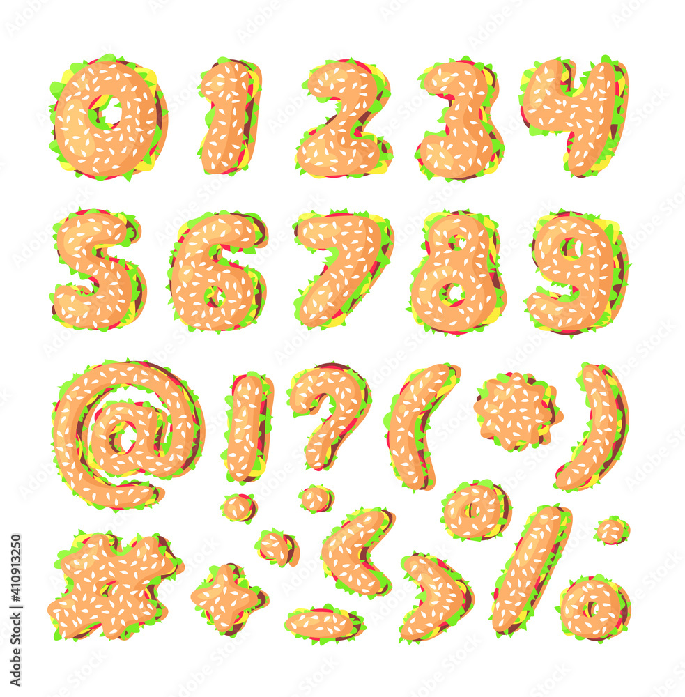 Hand Drawn Cartoon Burger Alphabet. Fast Food Vector Font. Tasty ...