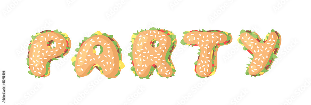Hand Drawn Cartoon Burger Alphabet Fast Food Vector Font. Tasty ...