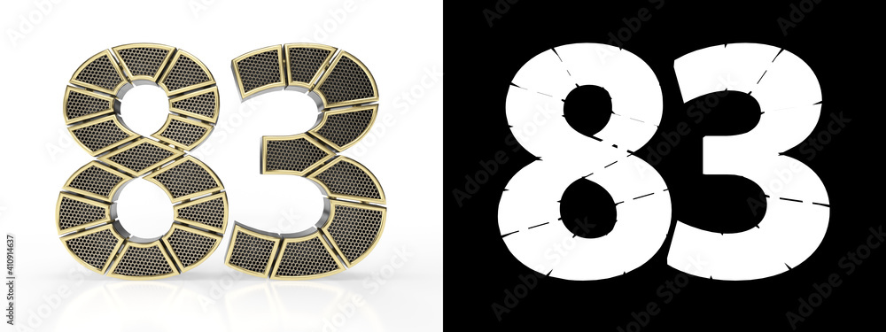 Number eighty-three (number 83) with perforated gold segments Stock ...
