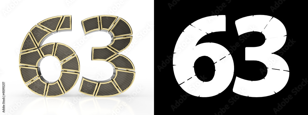 Number sixty-three (number 63) with perforated gold segments Stock ...