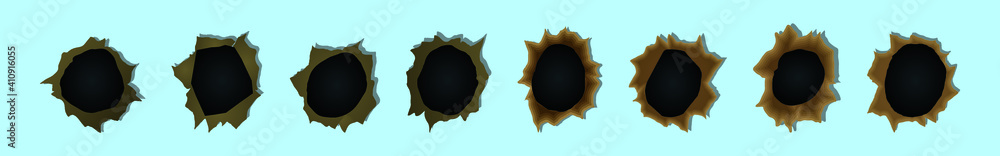 set of bullet holes paper cartoon icon design template with various ...