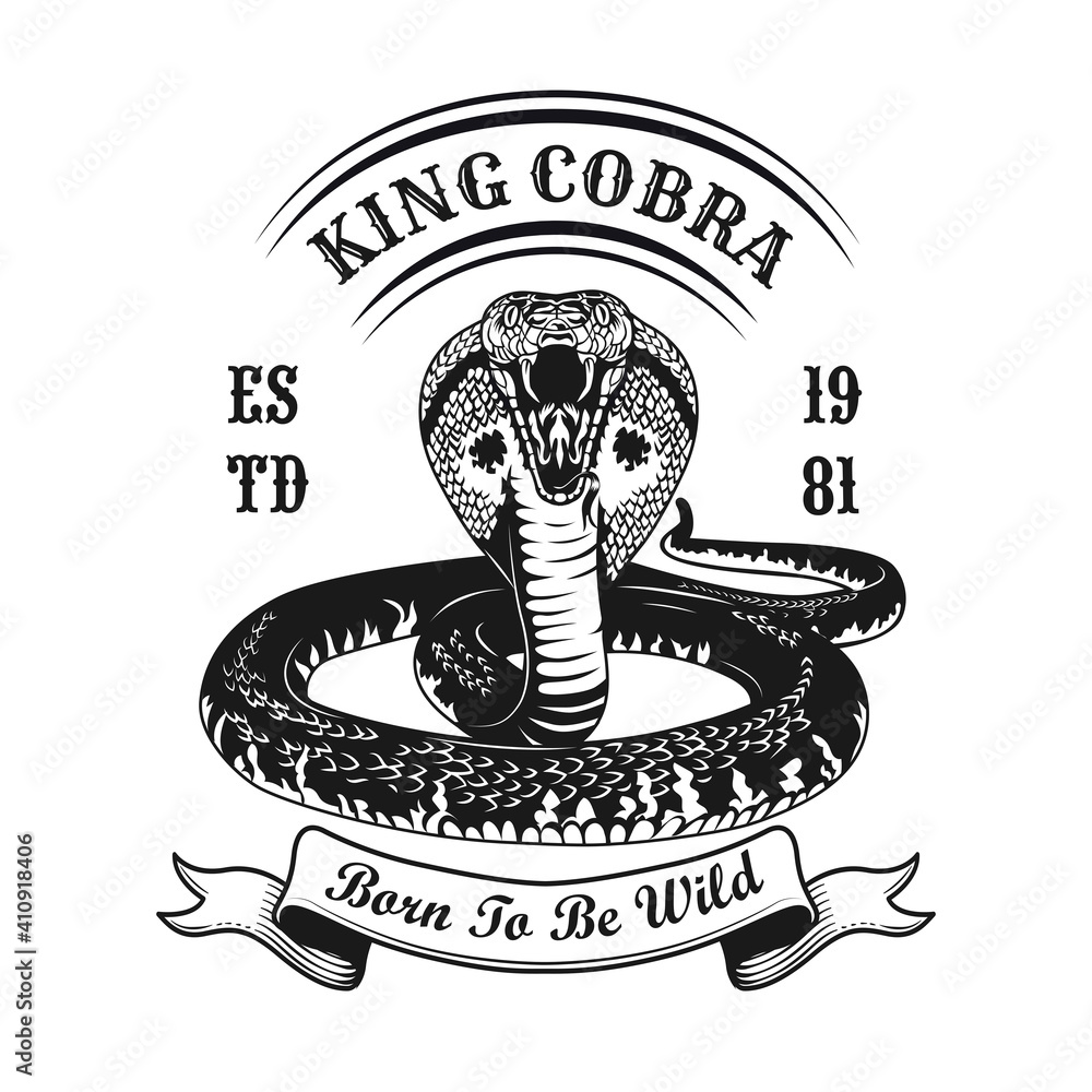 King cobra symbol design. Monochrome element with aggressive snake ...