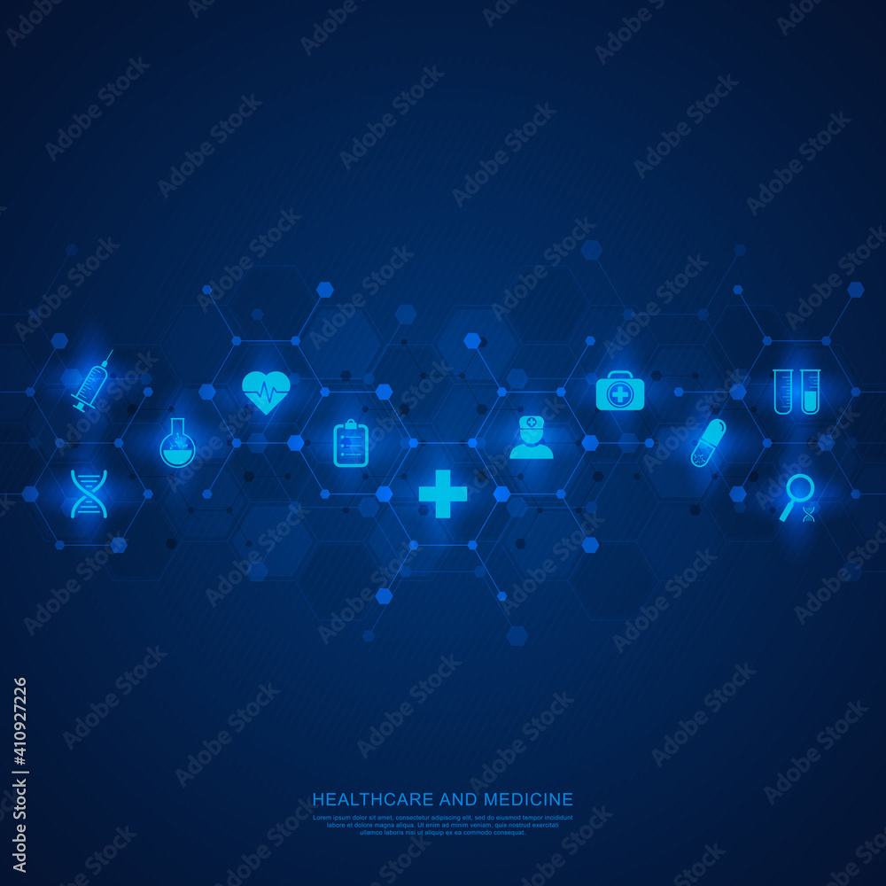 Healthcare and technology concept with flat icons and symbols. Template ...