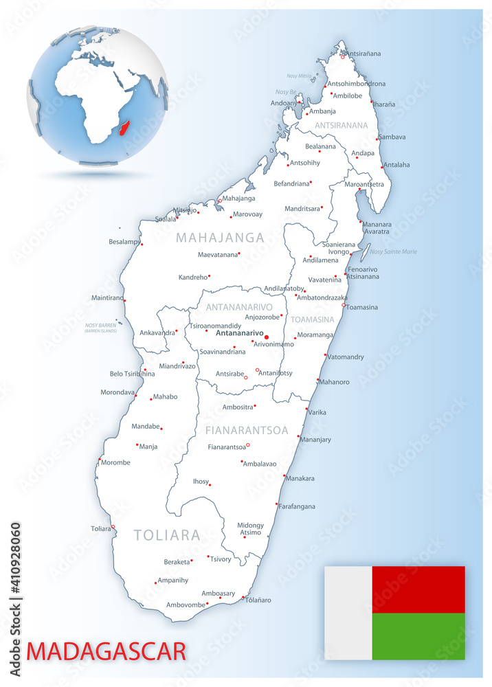 Detailed Madagascar administrative map with country flag and location ...