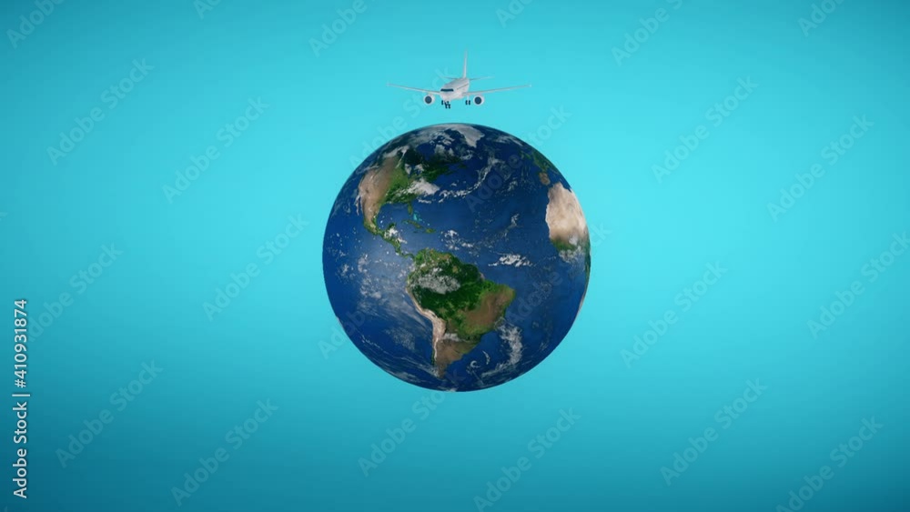 Airplane flying around the world , globe or earth planet. Tourism ...