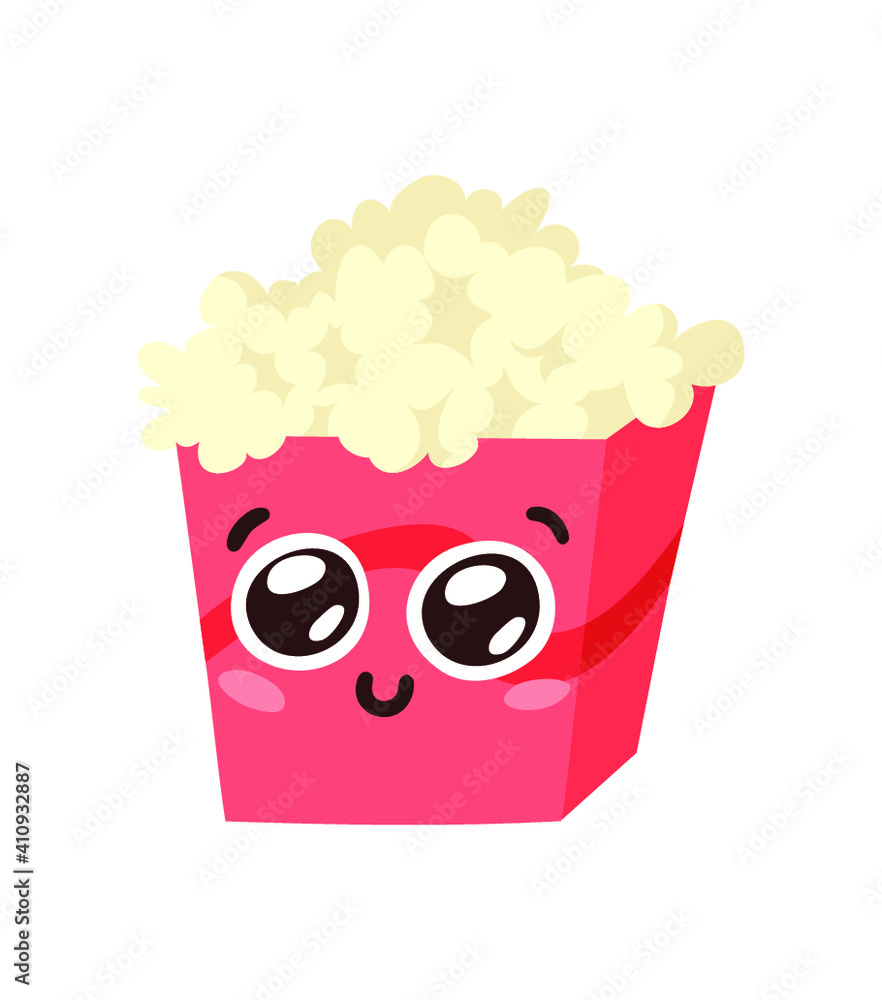 Hand Drawn Cartoon Illustration Pop Corn Emoji. Food Vector Drawing ...