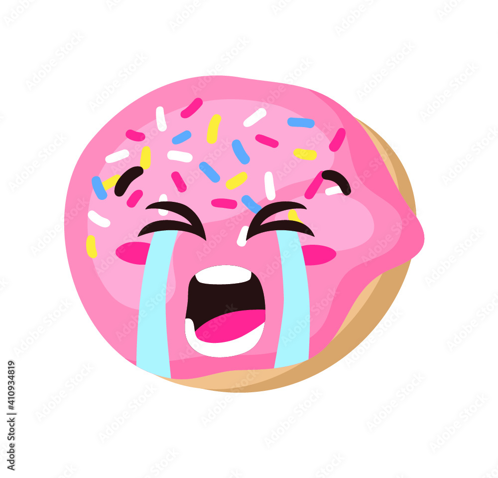 Hand Drawn Cartoon Illustration Donut Emoji. Fast Food Vector Drawing ...