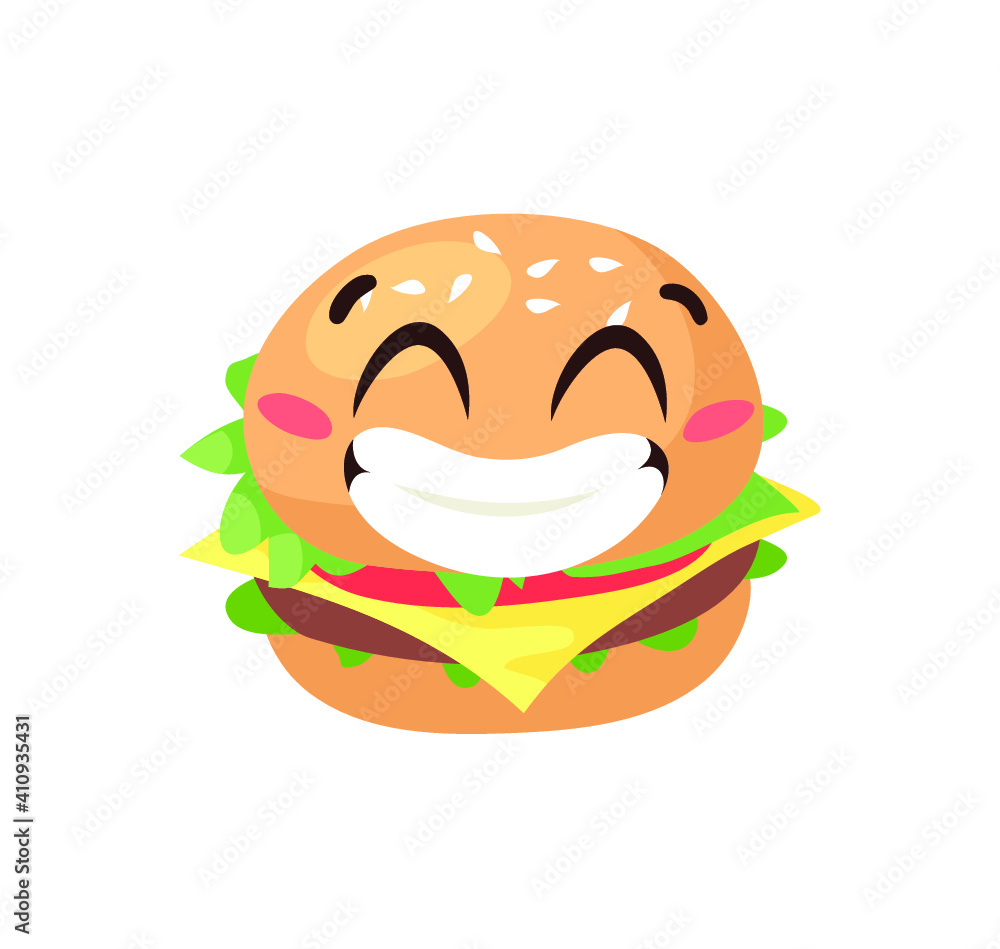 Hand Drawn Cartoon Illustration Burger Emoji. Fast Food Vector Drawing ...