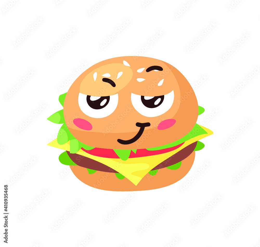 Hand Drawn Cartoon Illustration Burger Emoji. Fast Food Vector Drawing ...