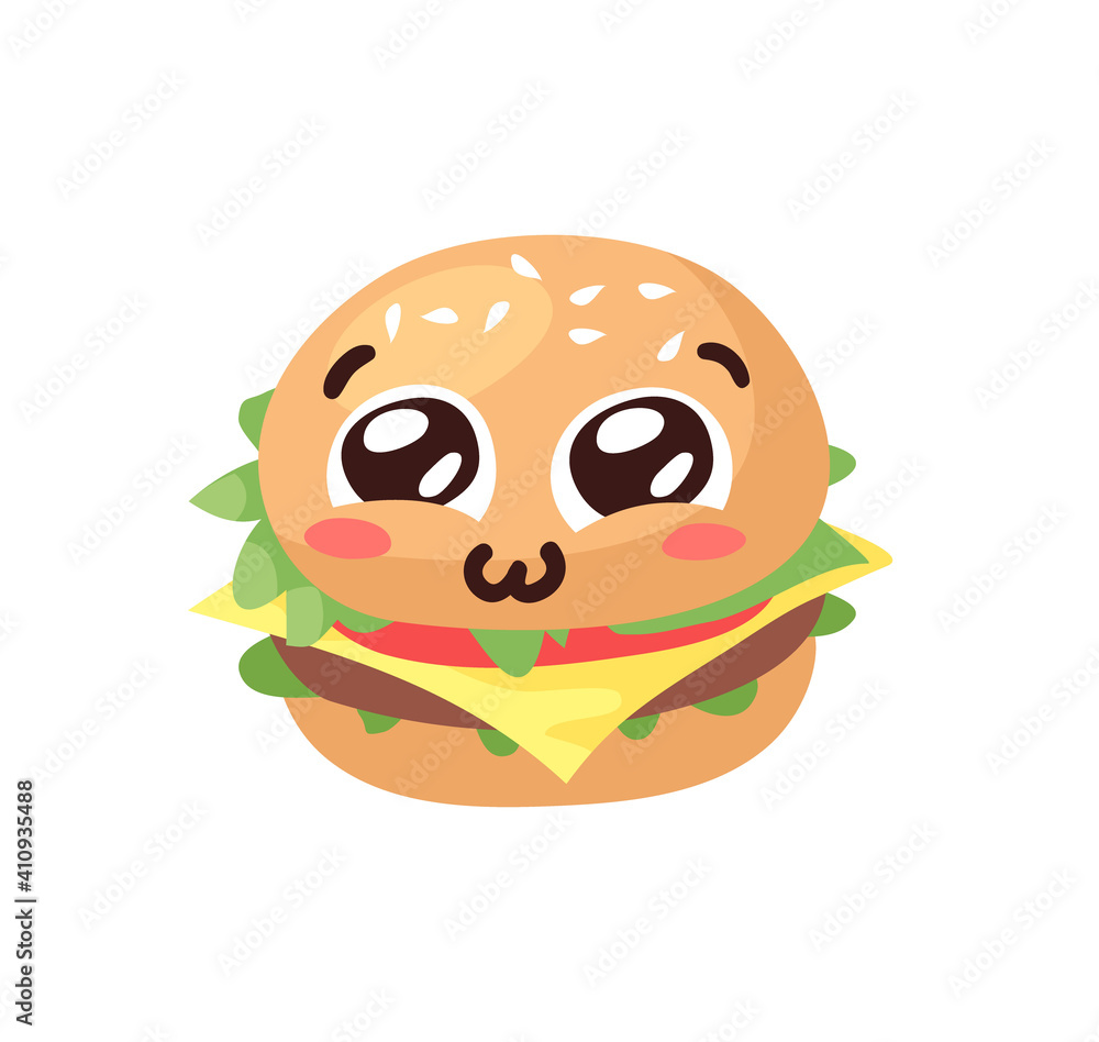 Hand Drawn Cartoon Illustration Burger Emoji. Fast Food Vector Drawing ...