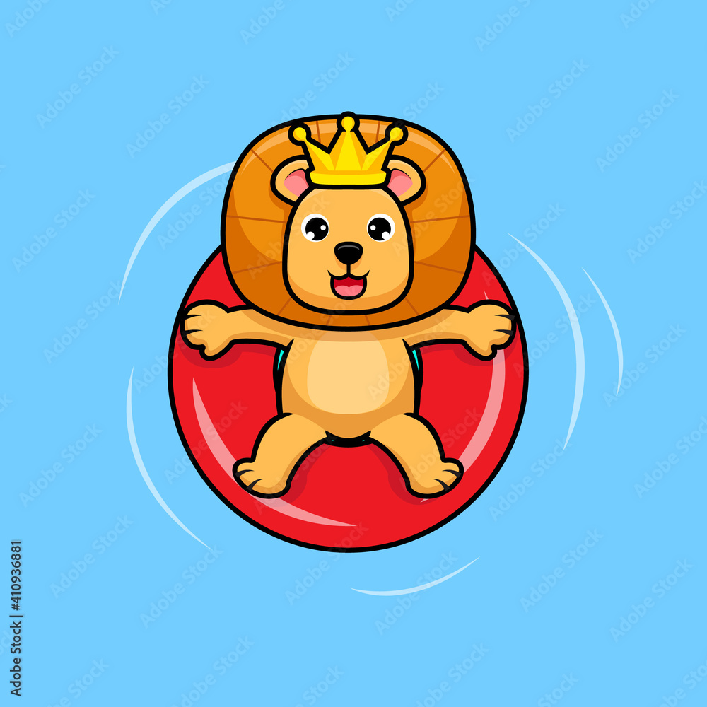 Cute lion king relaxing in swimming pool design icon illustration Stock ...