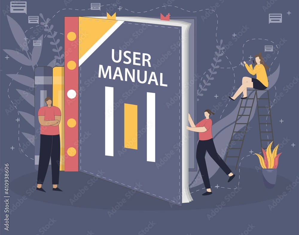 User manual book concept vector illustration with people character. A ...