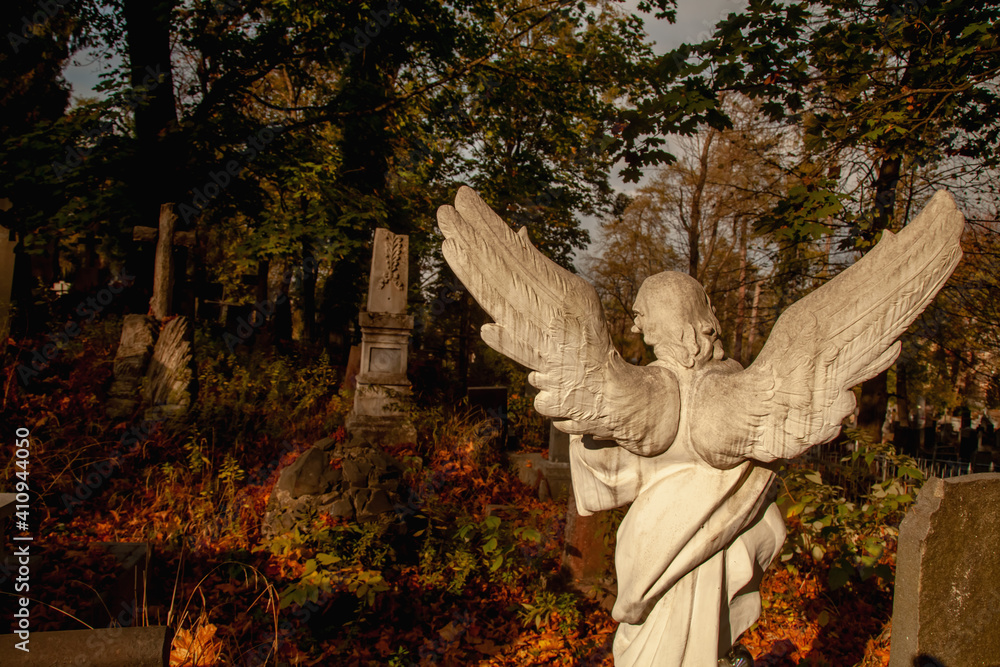 Death. Angel as symbol of pain, fear and end of life. Antique stone ...