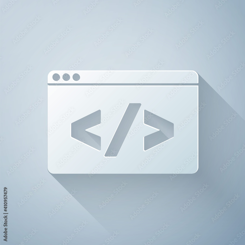 Paper cut Web design and front end development icon isolated on grey ...