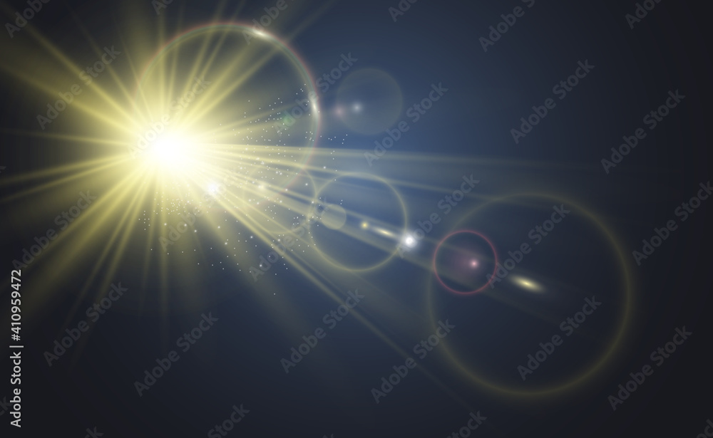 Special lens flash, light effect. The flash flashes rays and ...