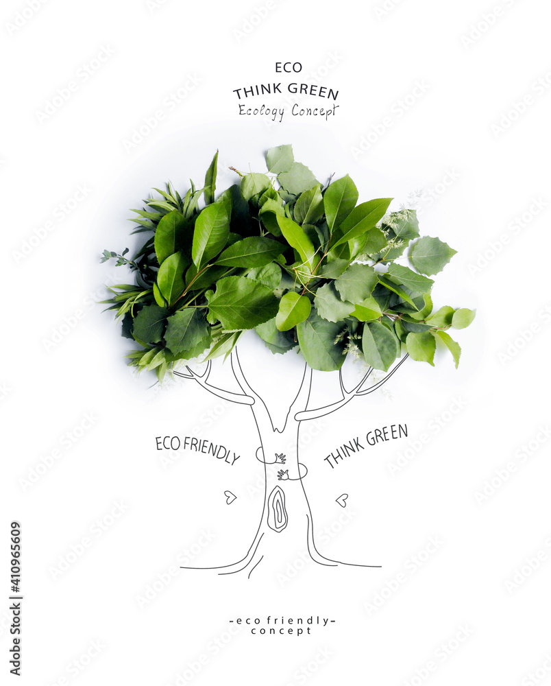 Environmentally friendly concept.Symbolic tree, made of green leaves ...