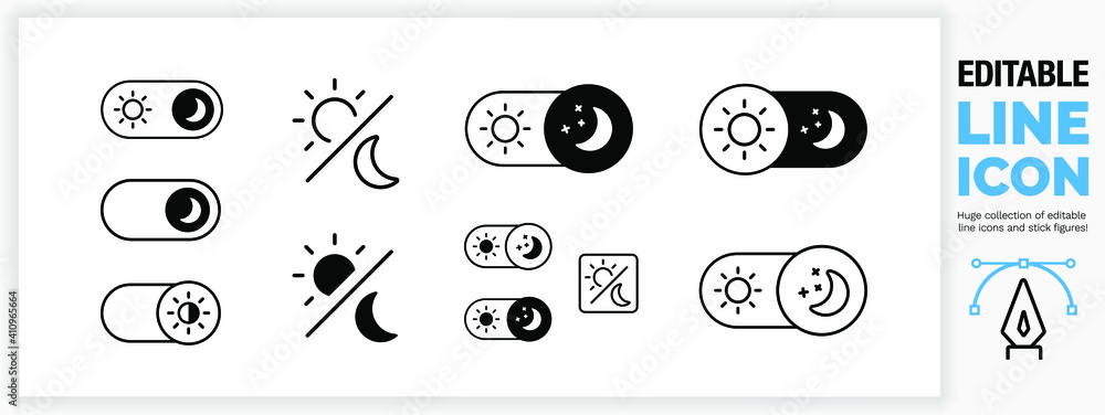 Editable line icon set of dark mode settings buttons Stock Vector ...