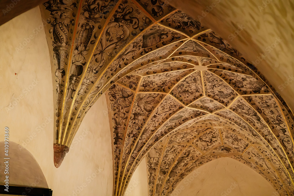 Castle interior, Baroque and renaissance furniture, Rib vault or gothic ...