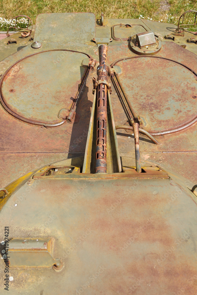 The tower with a cannon and a machine gun of the Soviet armored ...