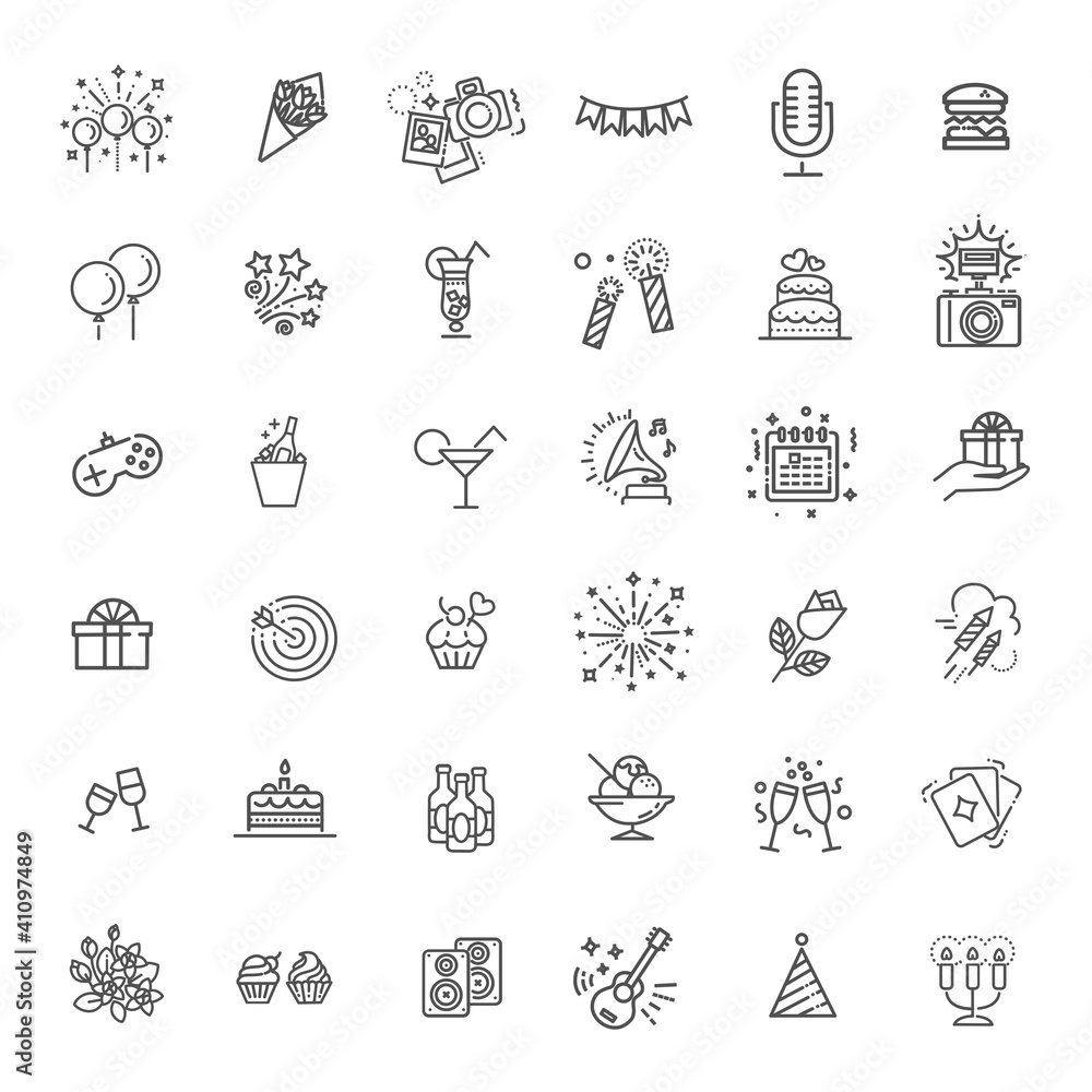Happy Birthday Party line icon set Stock Vector | Adobe Stock