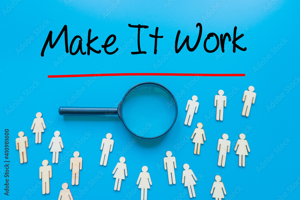 Make It Work Sign on white paper. Man Hand Holding Paper with text ...