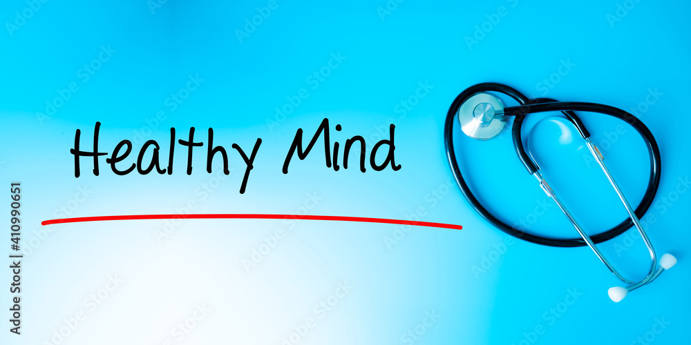 Healthy Mind Sign.Text underline with red line. Isolated on blue ...
