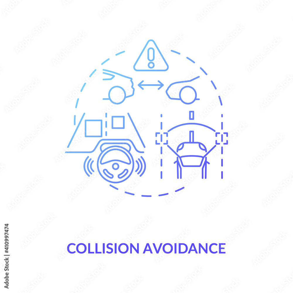 Collision avoidance concept icon. Cyber-physical system usage idea thin ...