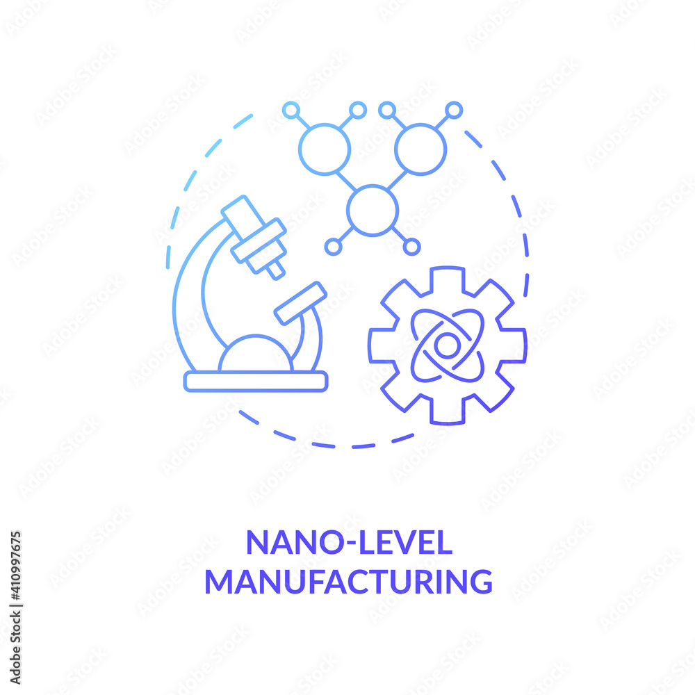 Nano-level manufacturing concept icon. Cyber-physical systems usage ...