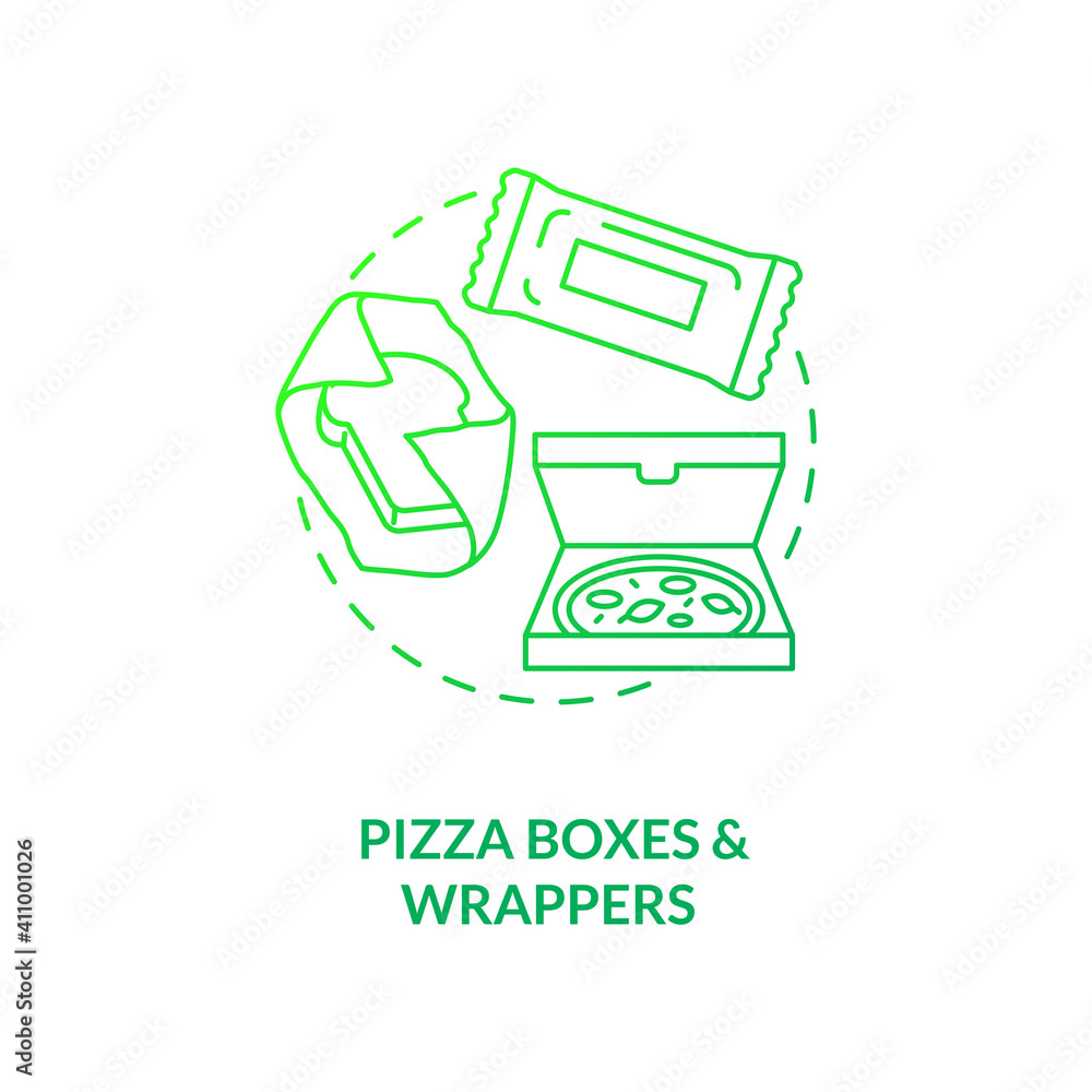 Pizza boxes and wrappers concept icon. Corrugated cardboard idea thin ...