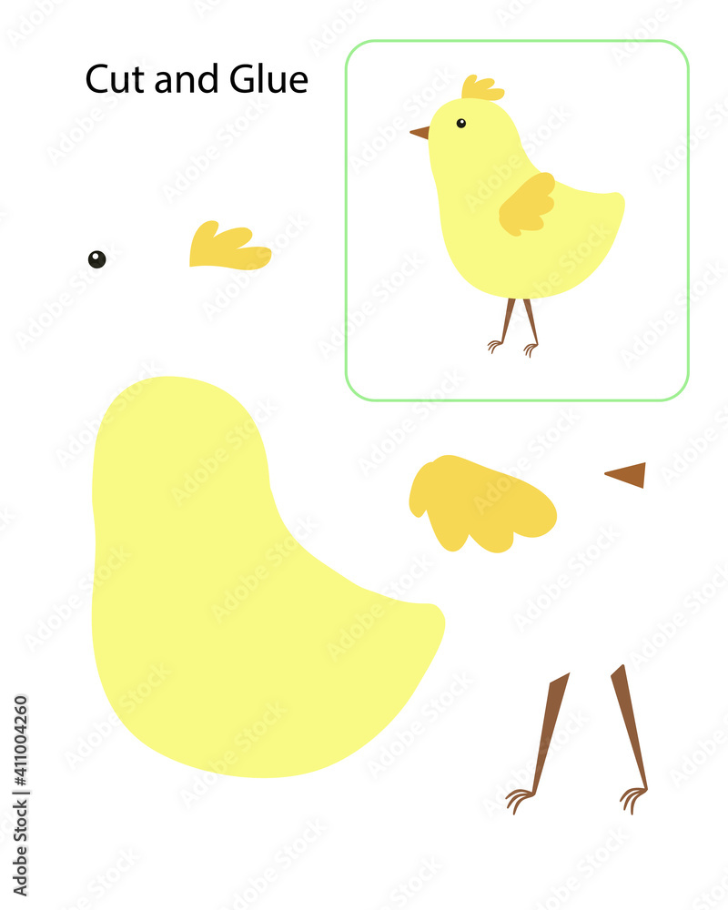 Cut and glue educational activity for children, DIY Easter chicken ...