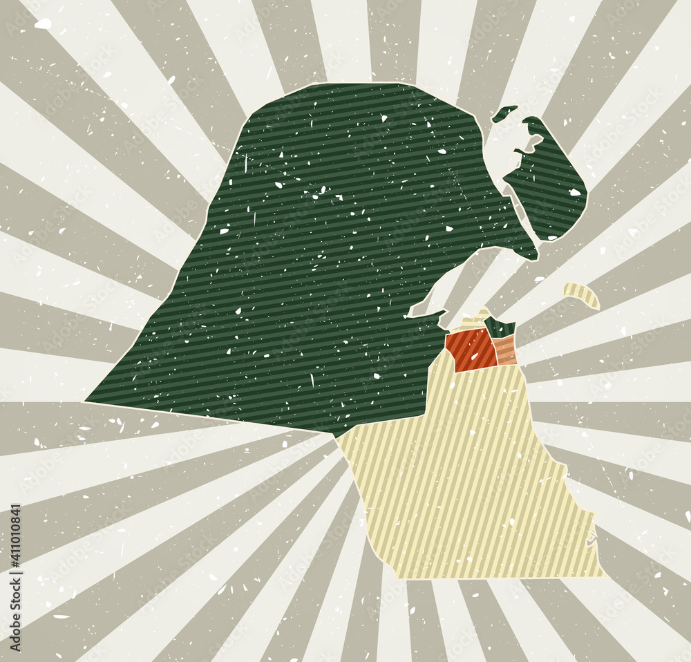 Kuwait vintage map. Grunge poster with map of the country in retro ...