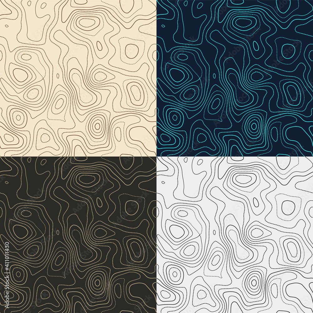 Topography patterns. Seamless elevation map tiles. Appealing isoline ...