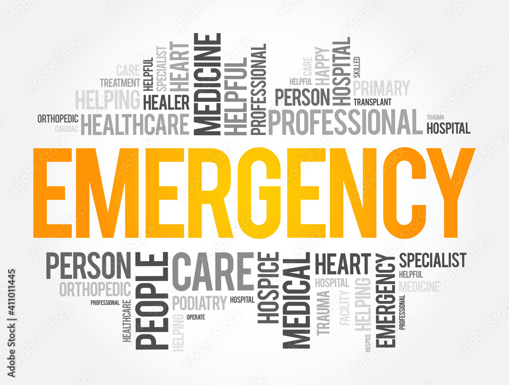 Emergency word cloud collage, healthcare concept background Stock ...