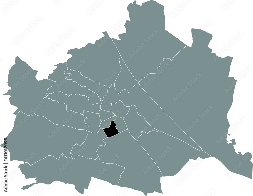 Black location map of Viennese Margareten district inside gray map of ...