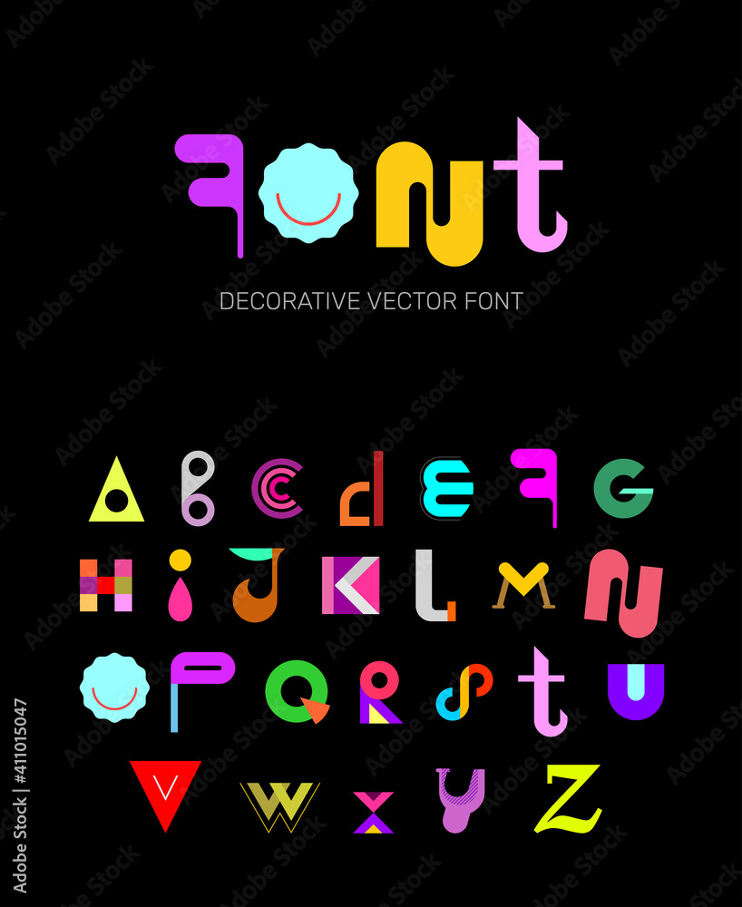 Decorative font vector design. Colored abstract font design isolated on ...