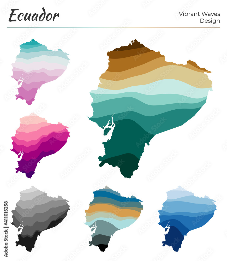 Set of vector maps of Ecuador. Vibrant waves design. Bright map of ...