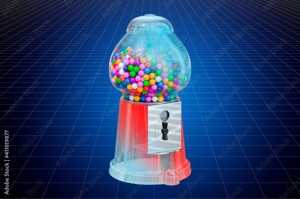 Visualization 3d cad model of gumball machine, blueprint. 3D rendering ...