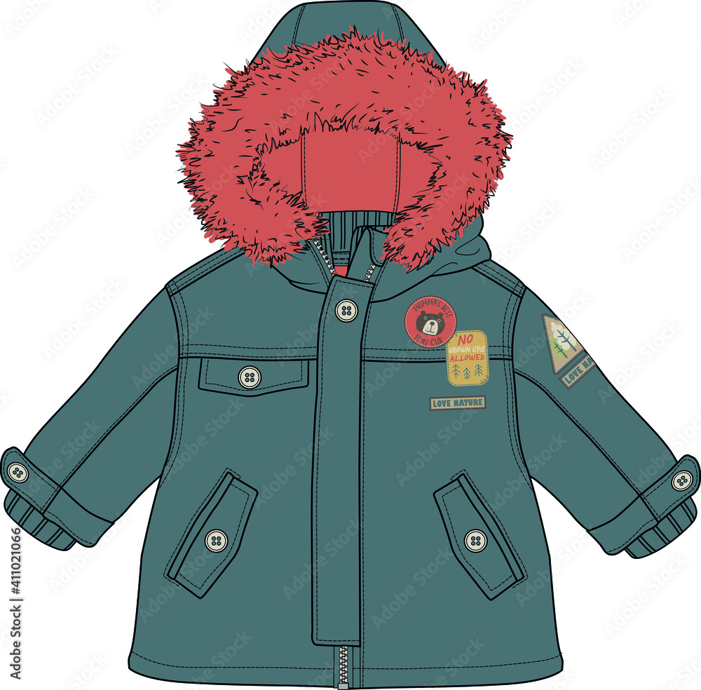 Coats Design. Child coat fashion flat sketch. adventure time themed ...