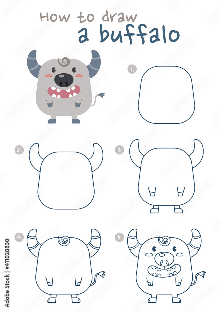 How to draw a buffalo vector illustration. Draw a buffalo step by step ... How to draw a buffalo vector illustration. Draw a buffalo step by step ...