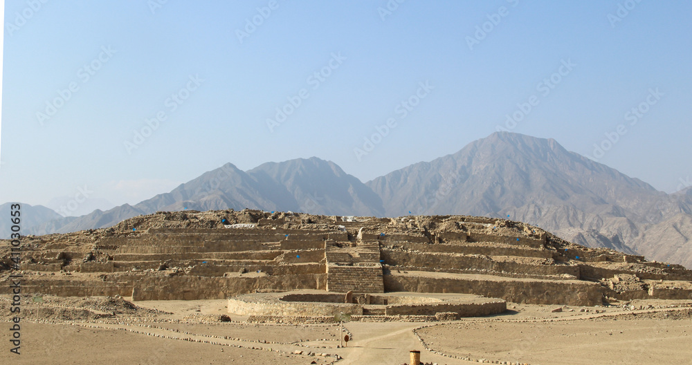 Ancient pyramids in the lost city of Caral Supe Peru Stock Photo ...